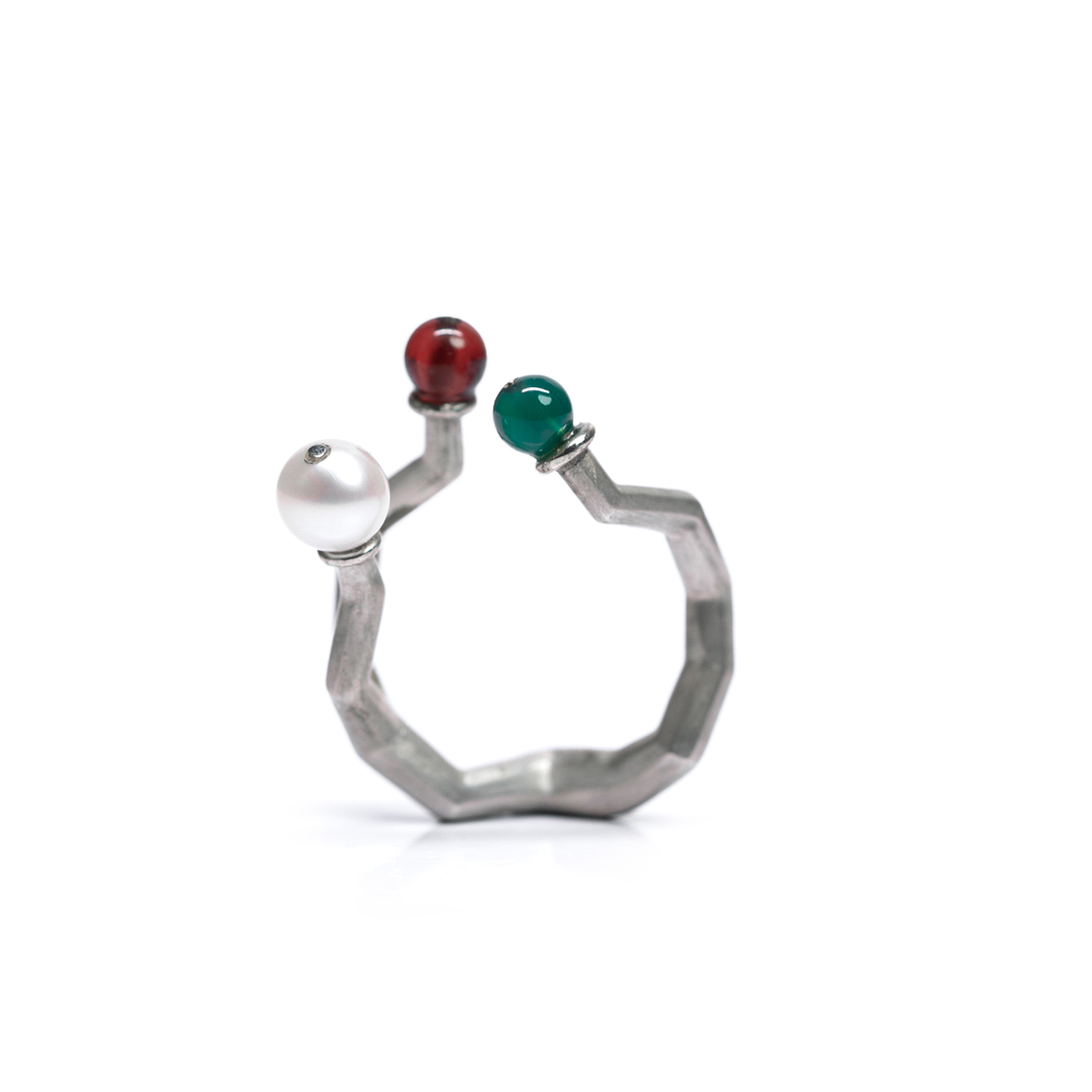 Ring - Koray with Garnet, Tourmaline and Perle - Ravior